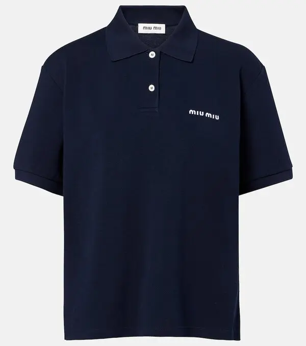 Miu Miu Logo Cotton Piqué Polo Shirt - Blue