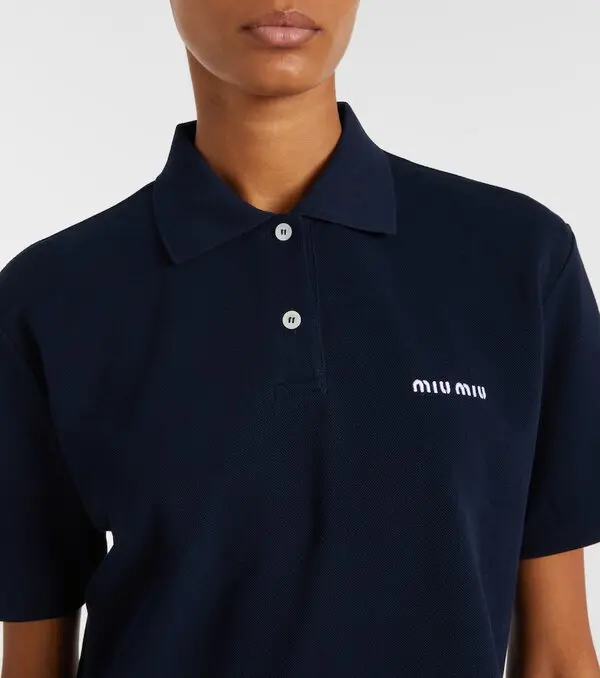 Miu Miu Logo Cotton Piqué Polo Shirt - Blue