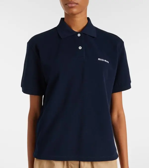 Miu Miu Logo Cotton Piqué Polo Shirt - Blue