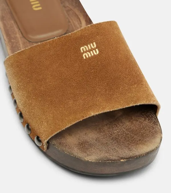 Miu Miu Logo Suede Mules