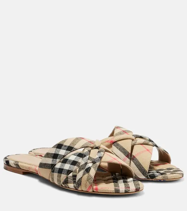 Burberry Check Slides - Beige