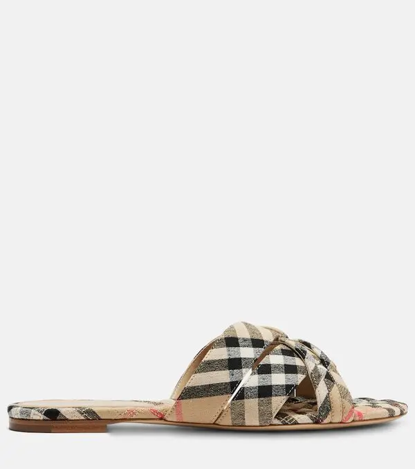 Burberry Check Slides - Beige