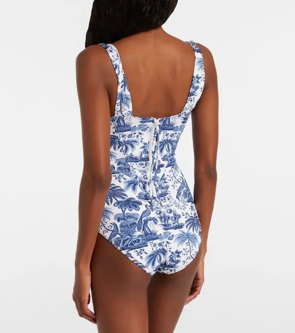 Staud Adelaide Printed Corset Swimsuit - White