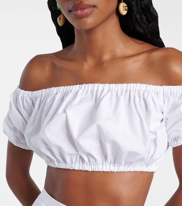 Dolce & Gabbana Off-shoulder Cotton Crop Top - White