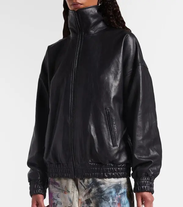 Acne Studios Logo Leather Jacket - Black