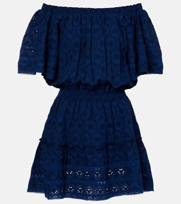 Melissa Odabash Micha Broderie Anglaise Cotton Mini Dress - Blue