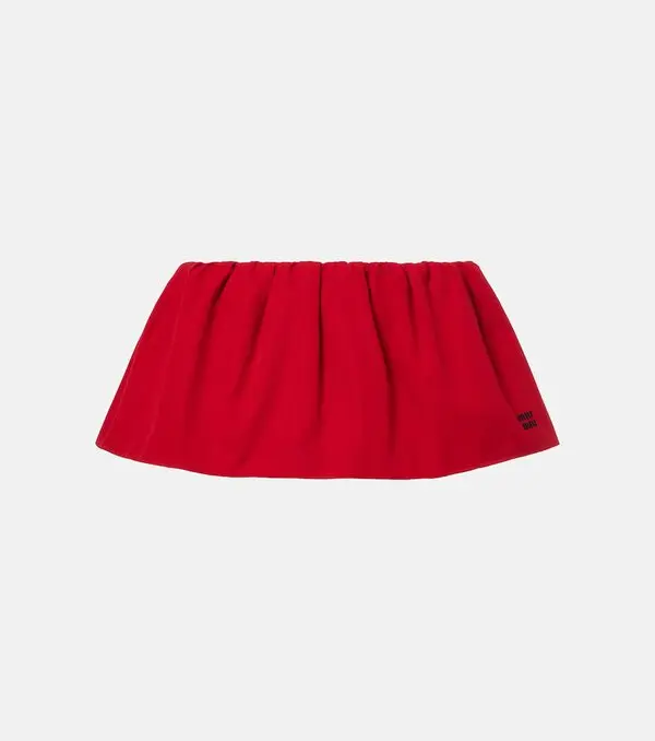 Miu Miu Gathered Cotton Poplin Miniskirt - Red