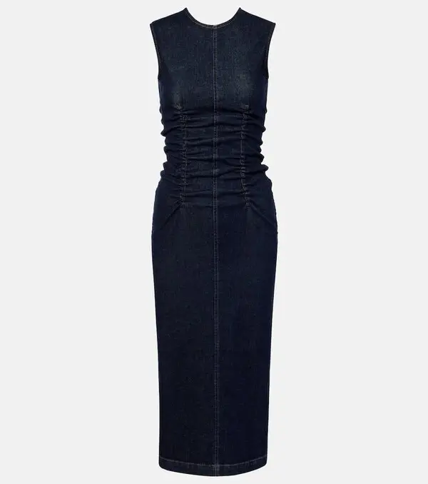 Sportmax Voto Ruched Denim Midi Dress - Blue