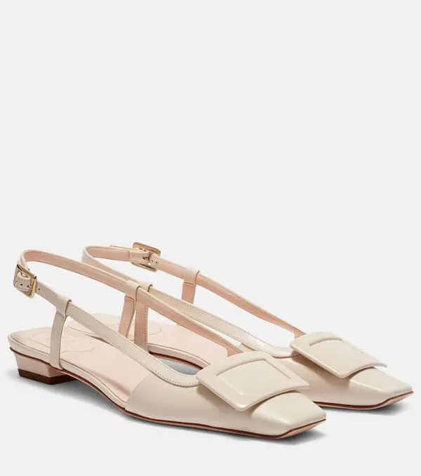 ROGER VIVIER Belle Vivier 25 Leather Ballet Flats - Beige