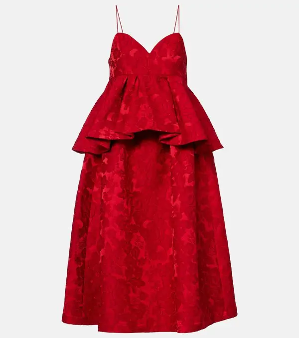La DoubleJ Satine Matelassé Jacquard Midi Dress - Red