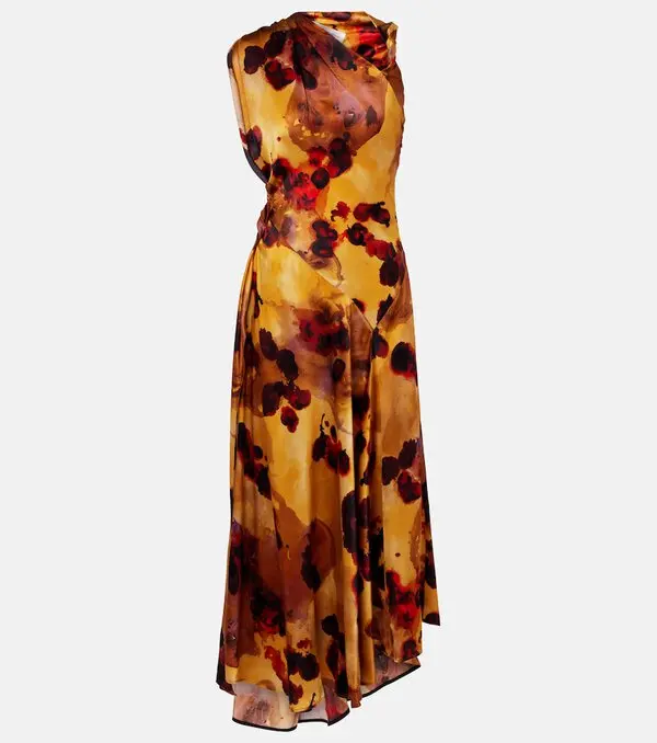 Victoria Beckham Gathered Lace-trimmed Silk Satin Gown - Yellow