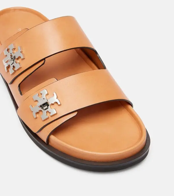 Tory Burch Turnlock Leather Slides - Brown