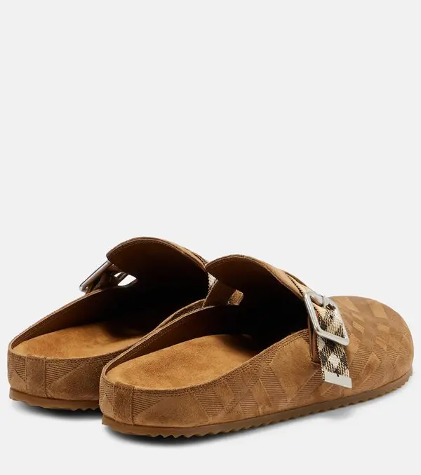 Burberry Checked Suede Clogs - Brown