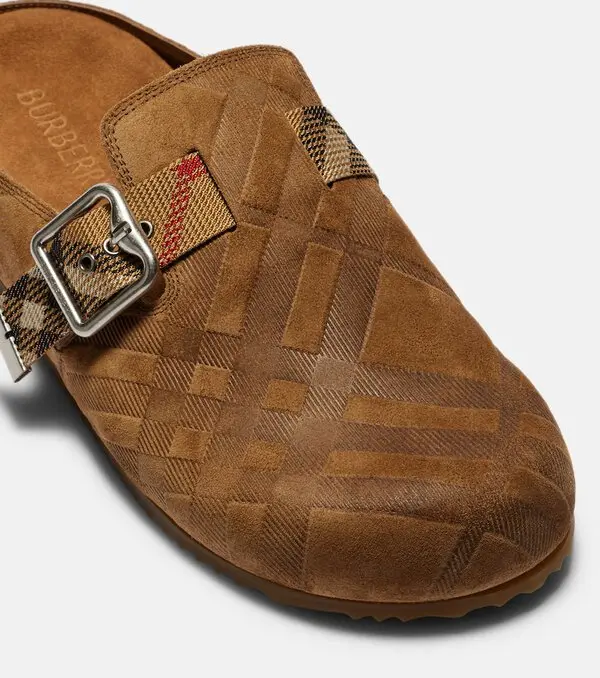 Burberry Checked Suede Clogs - Brown