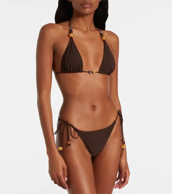 Tory Burch Beaded Bikini Bottoms - Brown