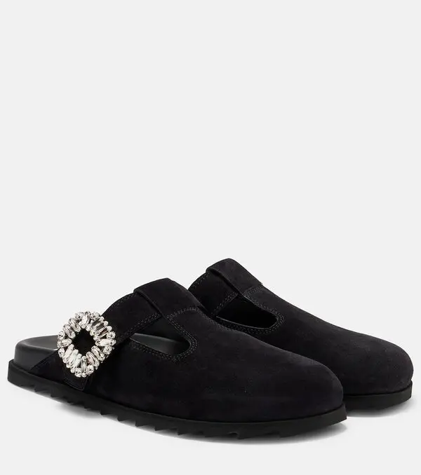 ROGER VIVIER Slidy Viv' Suede Mules - Black