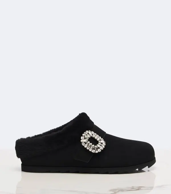 ROGER VIVIER Slidy Viv' Suede Mules - Black