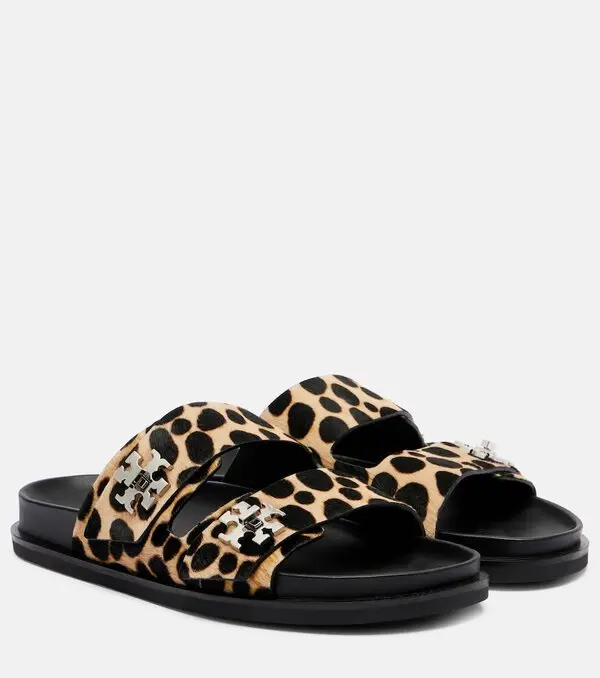 Tory Burch Turnlock Leopard-print Calf Hair Slides - Black