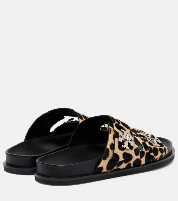 Tory Burch Turnlock Leopard-print Calf Hair Slides - Black