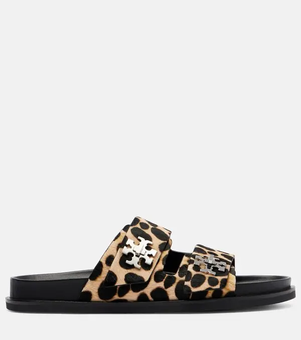 Tory Burch Turnlock Leopard-print Calf Hair Slides - Black