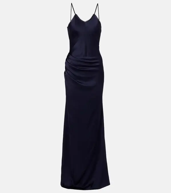 Victoria Beckham Lace-trimmed Satin Maxi Dress - Blue