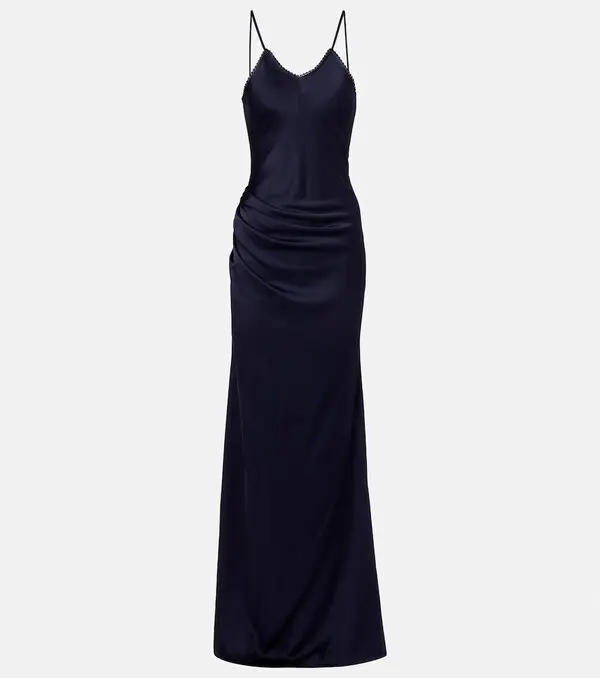 Victoria Beckham Lace-trimmed Satin Maxi Dress - Blue