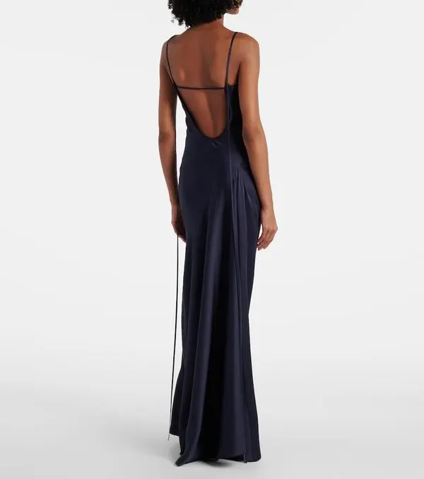 Victoria Beckham Lace-trimmed Satin Maxi Dress - Blue