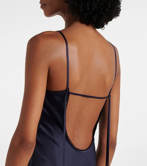 Victoria Beckham Lace-trimmed Satin Maxi Dress - Blue