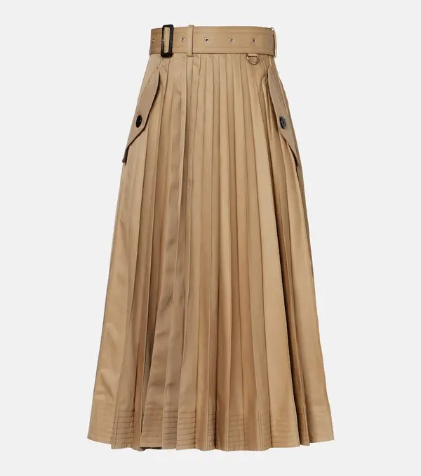 Sacai Cotton-blend Gabardine Midi Skirt - Beige
