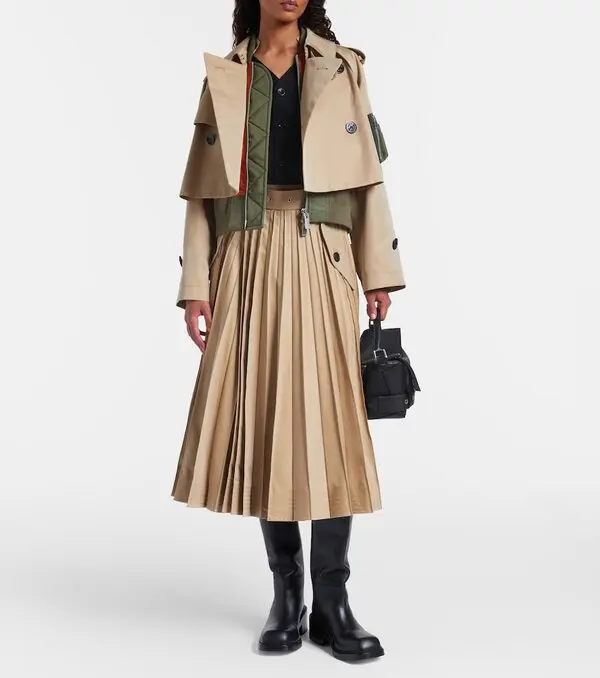 Sacai Cotton-blend Gabardine Midi Skirt - Beige