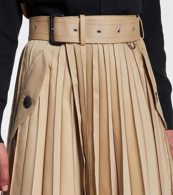Sacai Cotton-blend Gabardine Midi Skirt - Beige