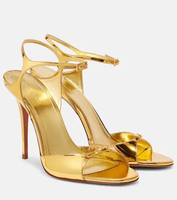 Amina Muaddi Adut 105 Metallic Leather Sandals