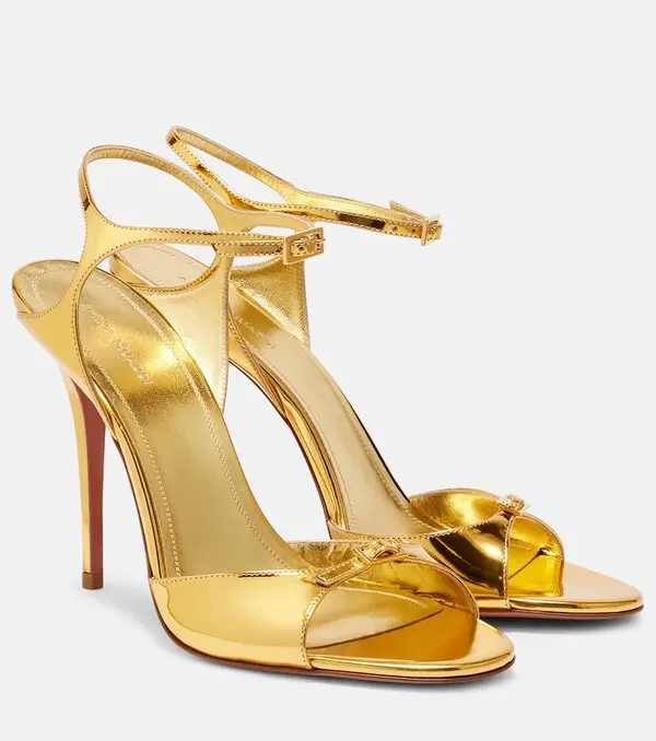 Amina Muaddi Adut 105 Metallic Leather Sandals - Gold