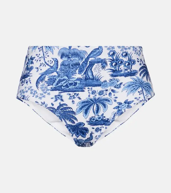 Staud Devon Printed High-rise Bikini Bottoms - White
