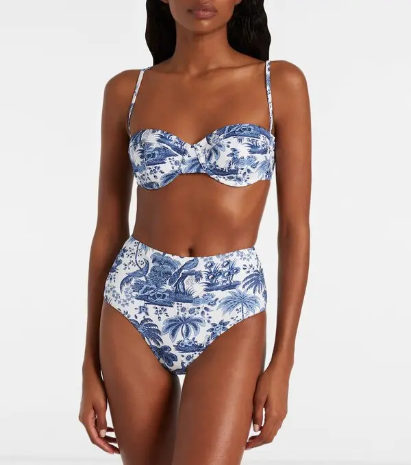 Staud Devon Printed High-rise Bikini Bottoms - White