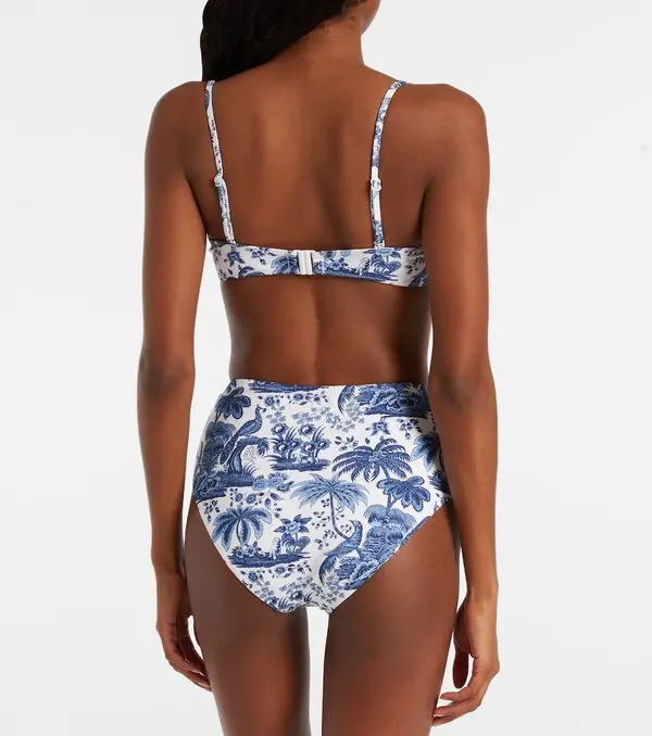 Staud Devon Printed High-rise Bikini Bottoms - White
