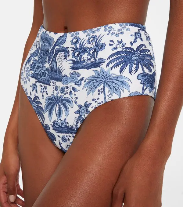 Staud Devon Printed High-rise Bikini Bottoms - White