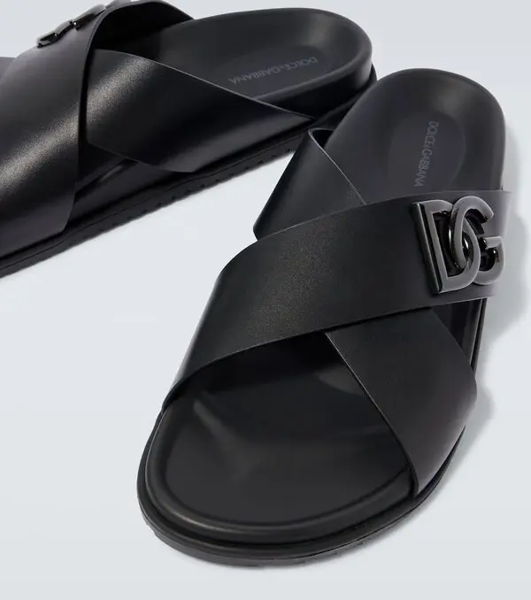 Dolce & Gabbana Leather Slides - Black