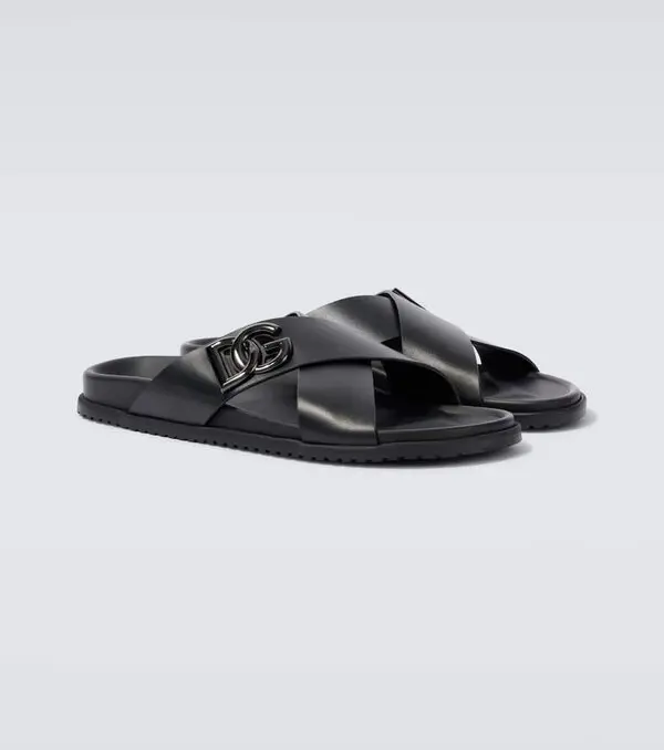Dolce & Gabbana Leather Slides - Black
