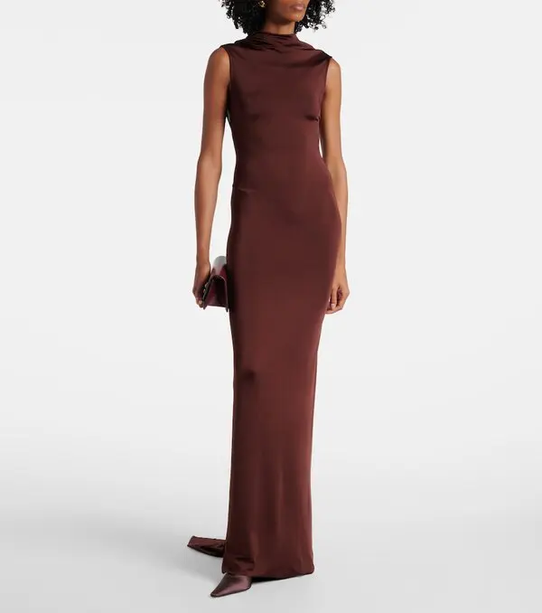Victoria Beckham Draped Jersey Gown - Brown