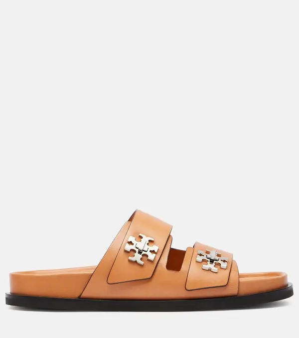 Tory Burch Turnlock Leather Slides - Brown