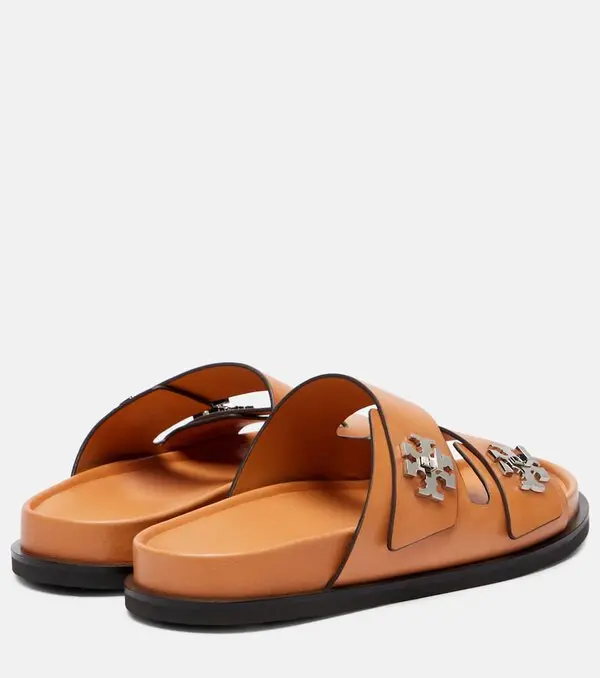 Tory Burch Turnlock Leather Slides - Brown