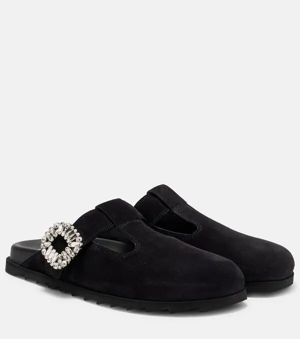 ROGER VIVIER Slidy Viv' Suede Mules - Black