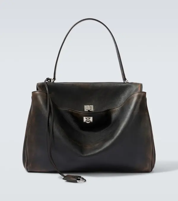 Balenciaga Rodeo Large Distressed Leather Tote Bag - Brown