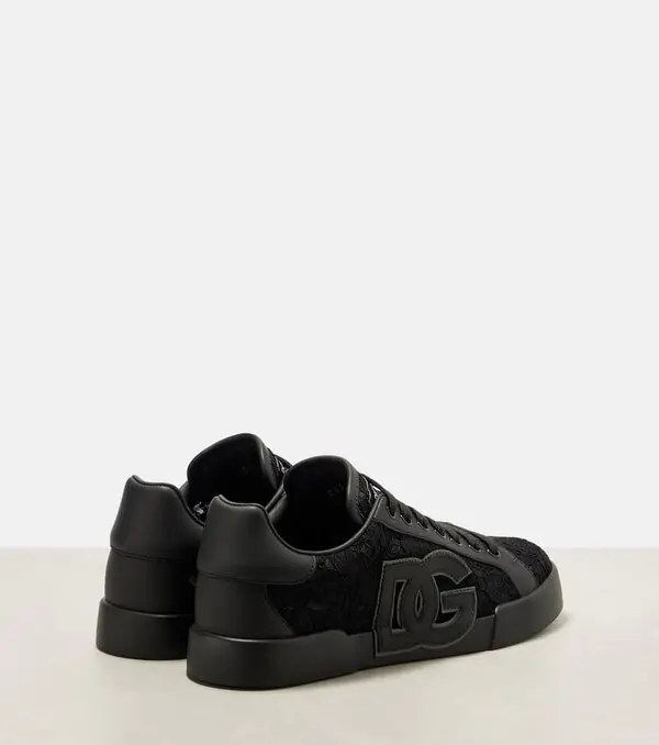 Dolce & Gabbana Portofino Lace-trimmed Leather Sneakers