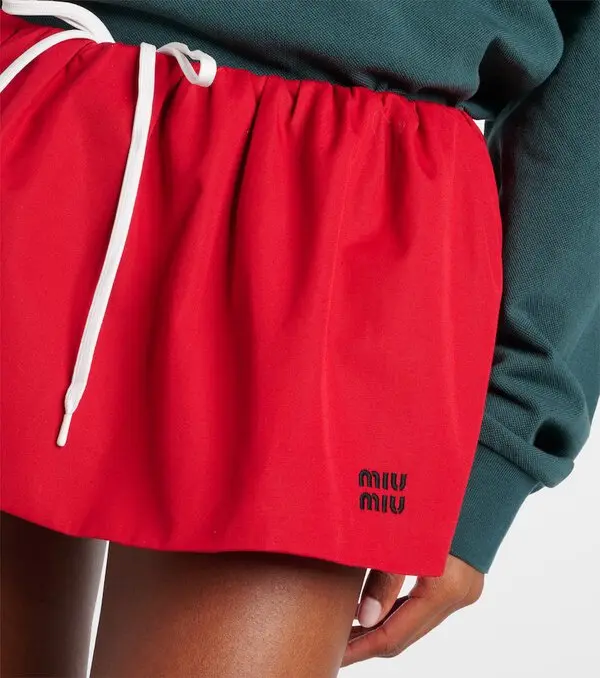 Miu Miu Gathered Cotton Poplin Miniskirt - Red