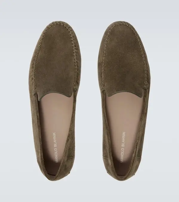 Manolo Blahnik Alder Suede Loafers - Green