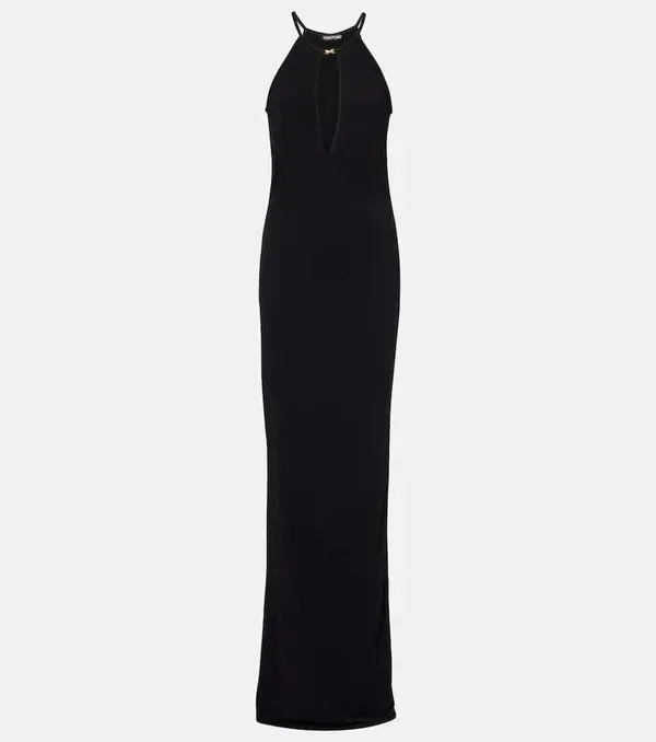 TOM FORD Cutout Halterneck Crepe Jersey Gown