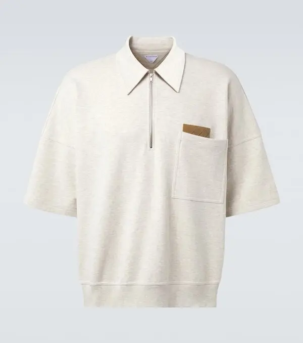Bottega Veneta Zip-up Cotton Jersey Polo Shirt - Beige