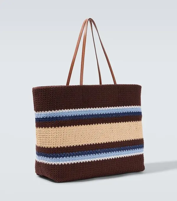 Miu Miu Logo Striped Raffia-effect Shopper